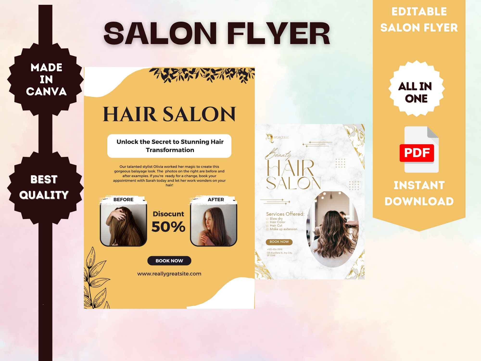 Hair Salon Flyer & Price List Template - Editable Canva Design, Salon ...