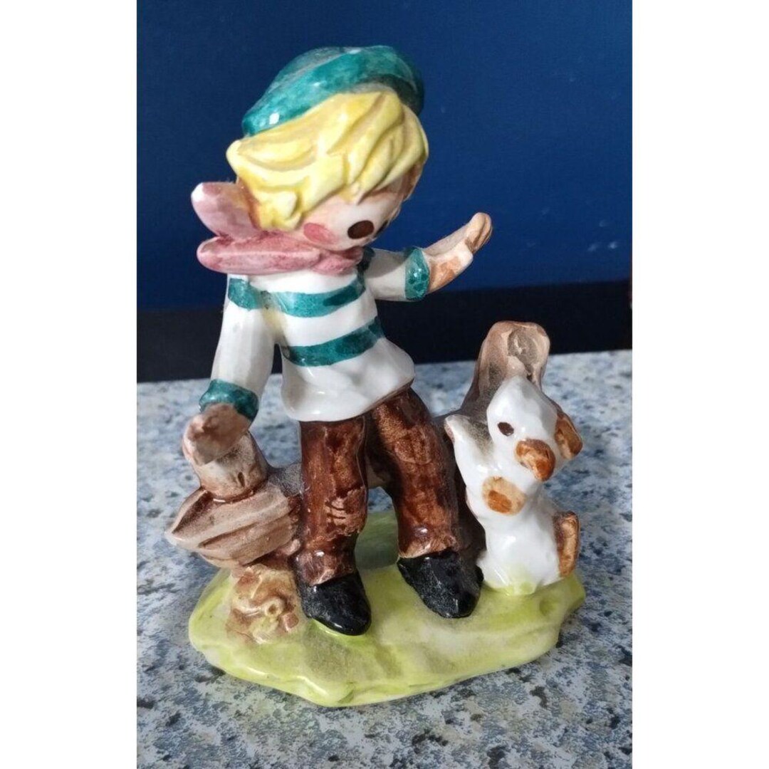 Rare Vintage French Artmark Boy Figurine Dog Handpainted Japan Knee ...