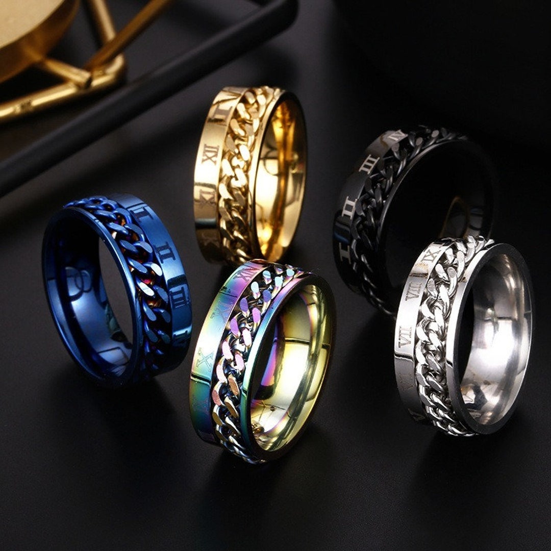 A Rotating Chain Ring Male Korean Hip Hop Network Red Titanium Steel ...