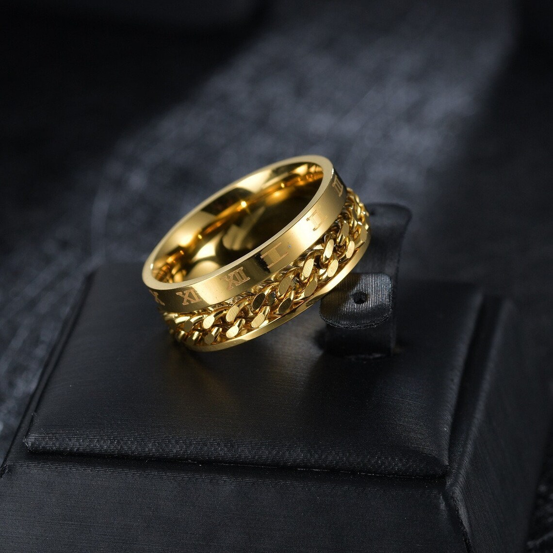 A Rotating Chain Ring Male Korean Hip Hop Network Red Titanium Steel ...