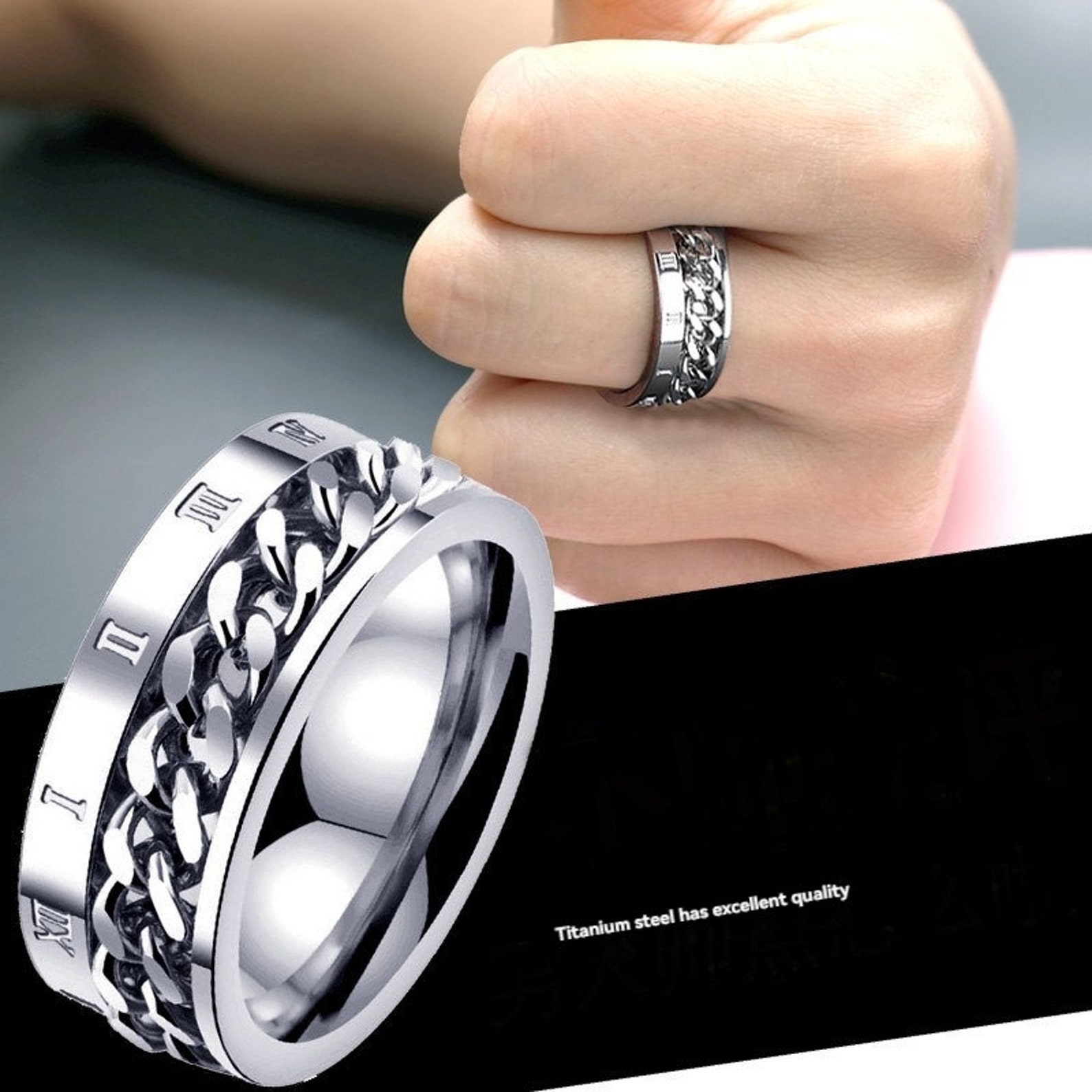 A Rotating Chain Ring Male Korean Hip Hop Network Red Titanium Steel ...