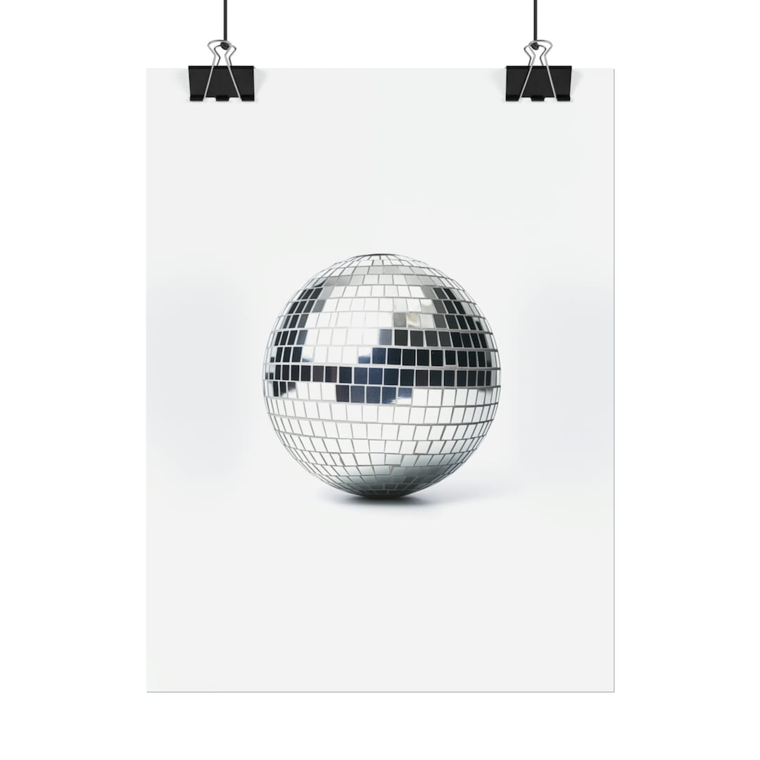 Disco Ball Poster, Aesthetic Trend Poster, White Poster With Silver ...