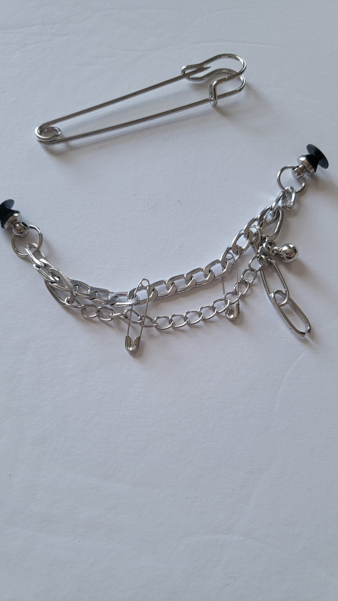 Oversized Safety Pin Charm- Gothic Chain Style Accessories. Metal ...