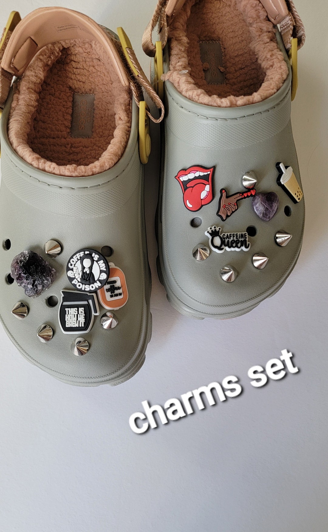 Croc Charm Set - Stone Croc Charm -spike Silver Charm-gothic Shoe ...