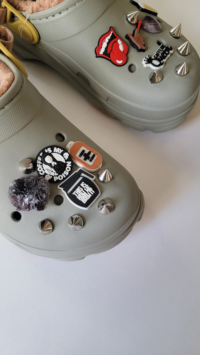 Croc Charm Set Stone Croc Charm spike Silver Charm-gothic Shoe Charms ...