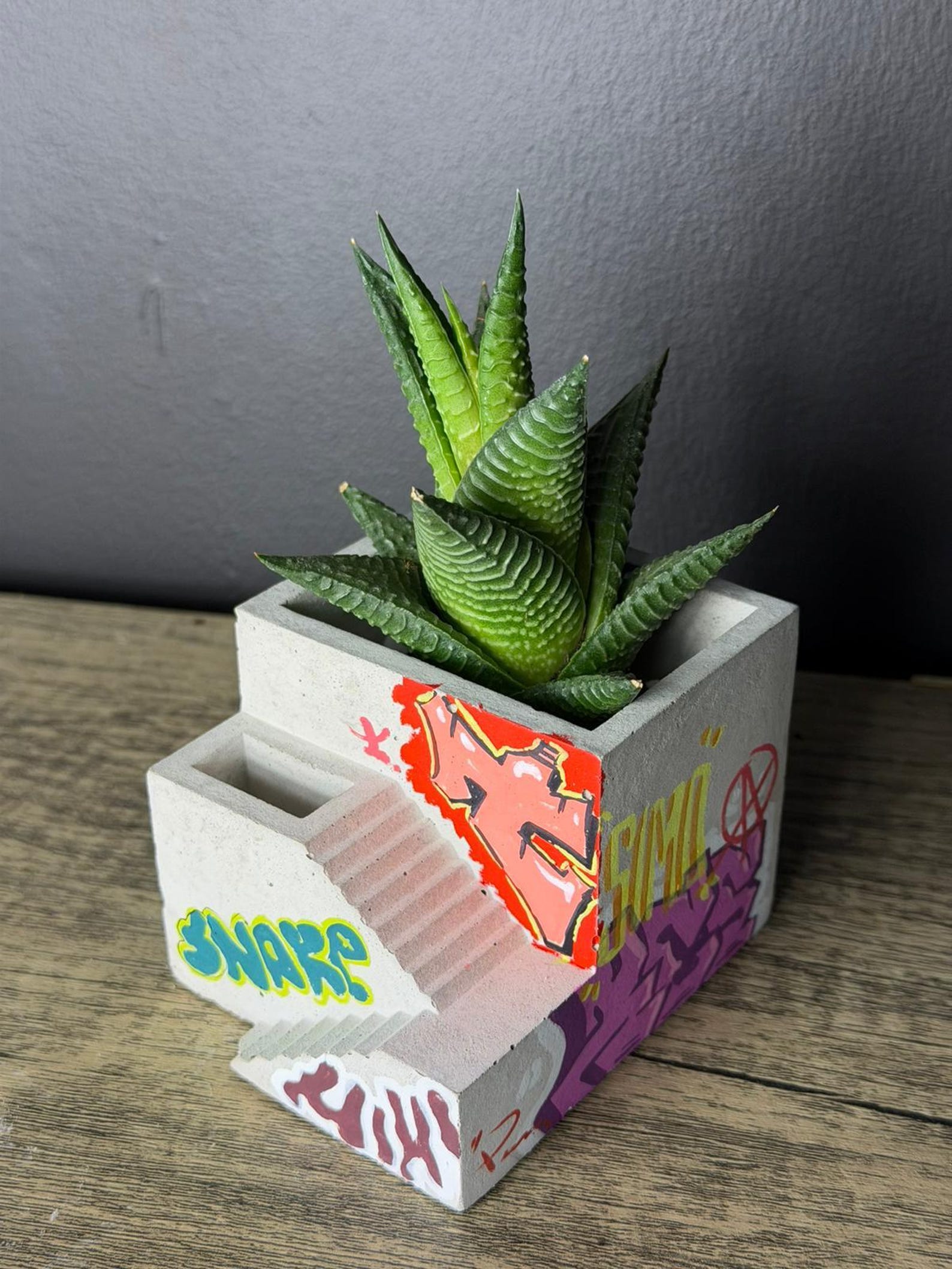 Stairs Square Graffiti Concrete Planter, Graffiti Art Planter, Street ...