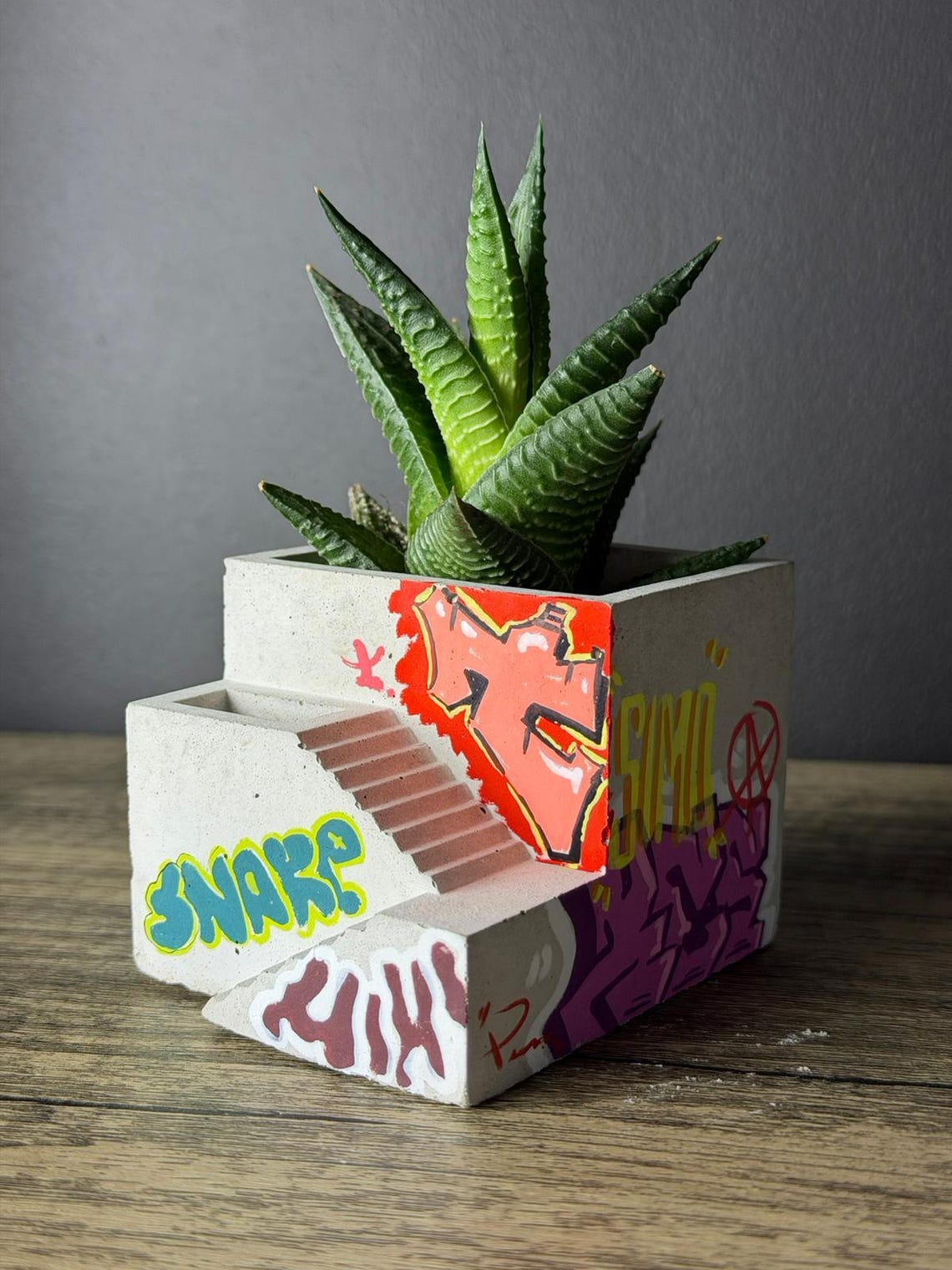 Stairs Square Graffiti Concrete Planter, Graffiti Art Planter, Street ...