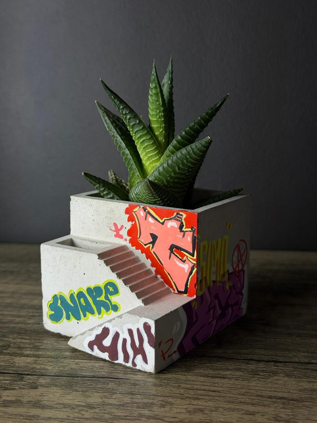 Stairs Square Graffiti Concrete Planter, Graffiti Art Planter, Street ...