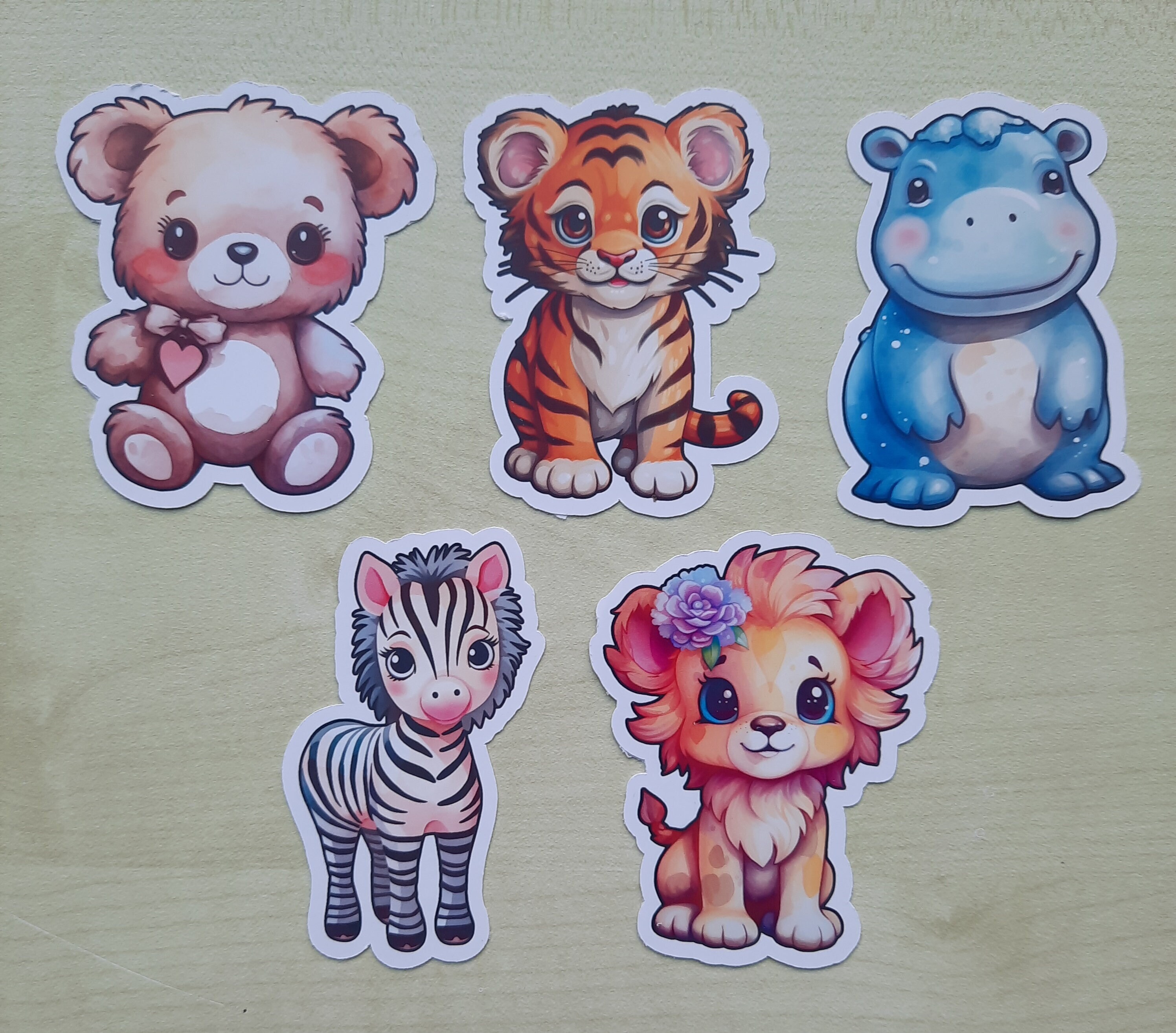 Wild Animal 5 Piece Sticker Set. Perfect for Kids' Rooms, Cute Kawaii ...