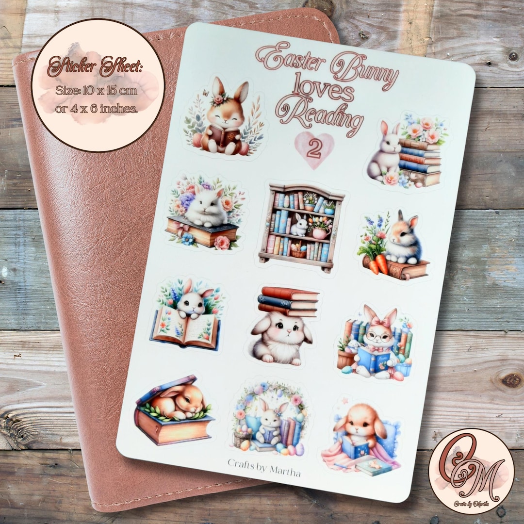 Easter Bunny Reading Sticker Sheet for Scrapbooking | for All Your ...