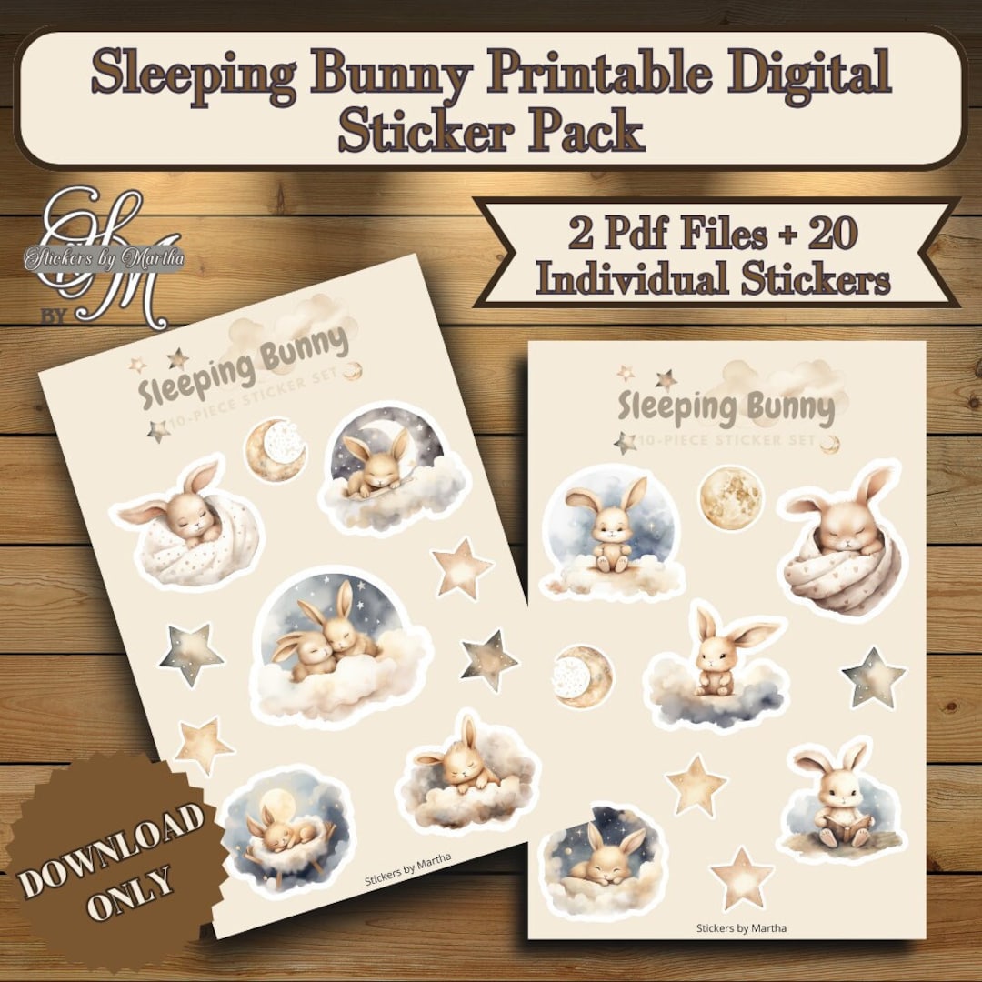 Adorable Sleeping Bunny Downloadable Sticker Sheets + 20 Individual ...