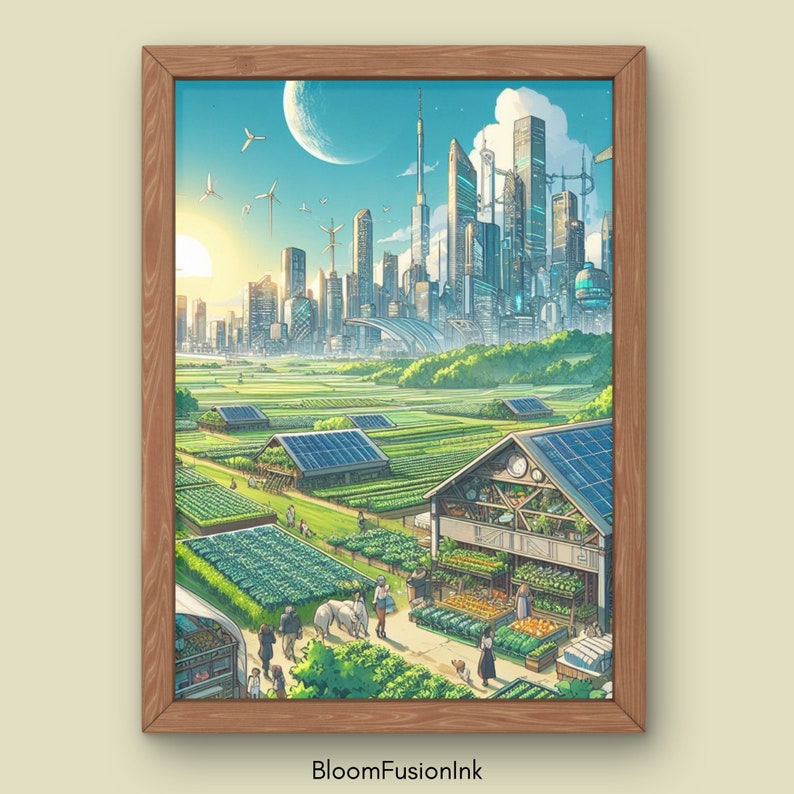 Solarpunk Farm Poster Digital Art Series 17 - Etsy