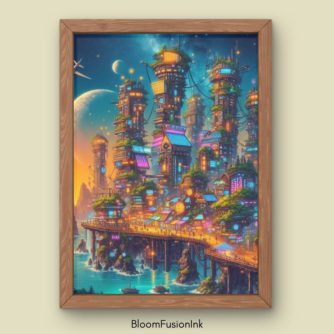 Solarpunk City Poster Digital Art Series 4 - Etsy