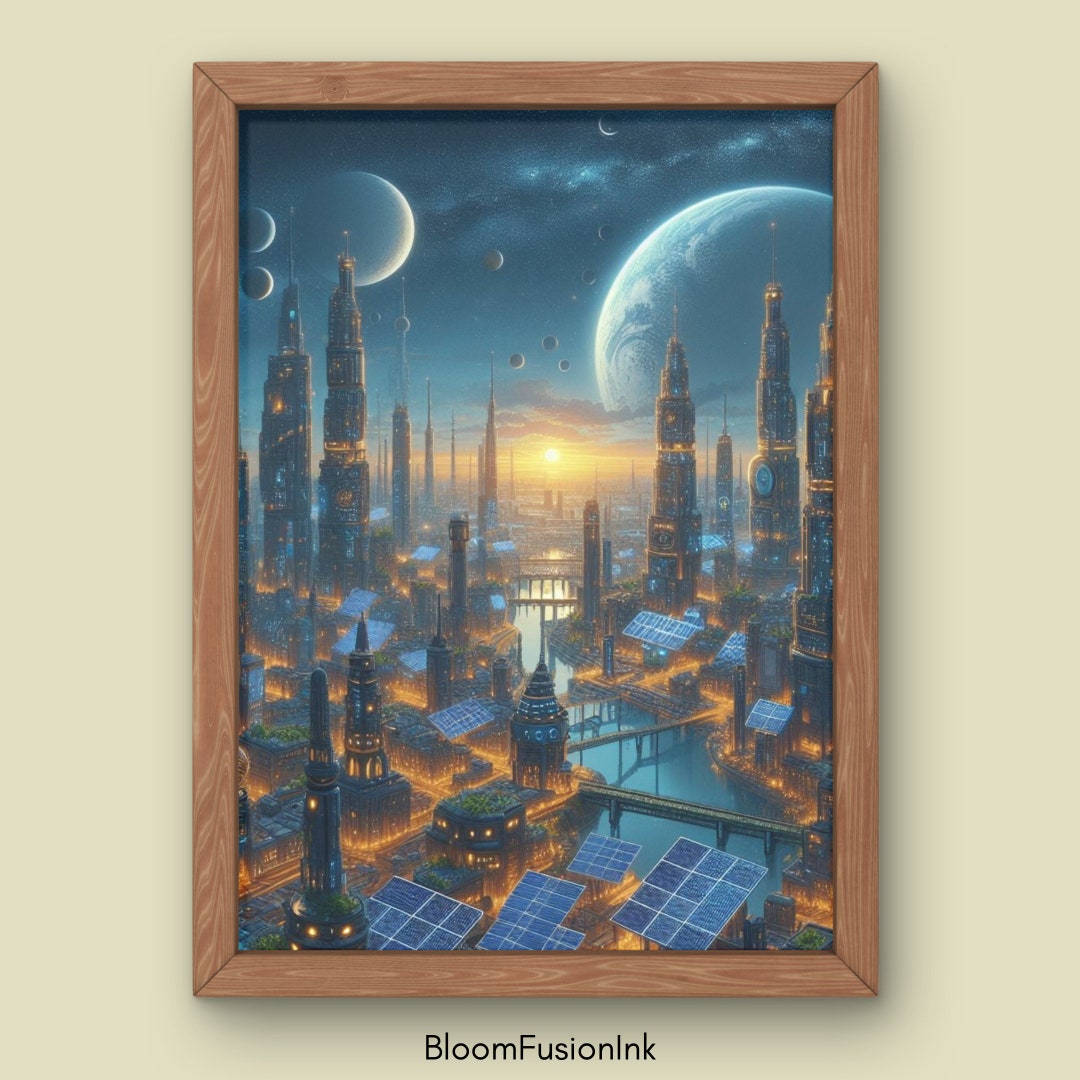 Solarpunk City Poster Digital Art Series 2 - Etsy