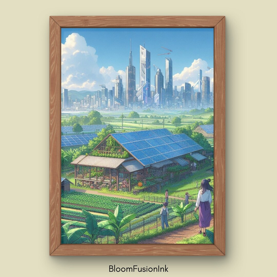 Solarpunk Farm Poster Digital Art Series 19 - Etsy