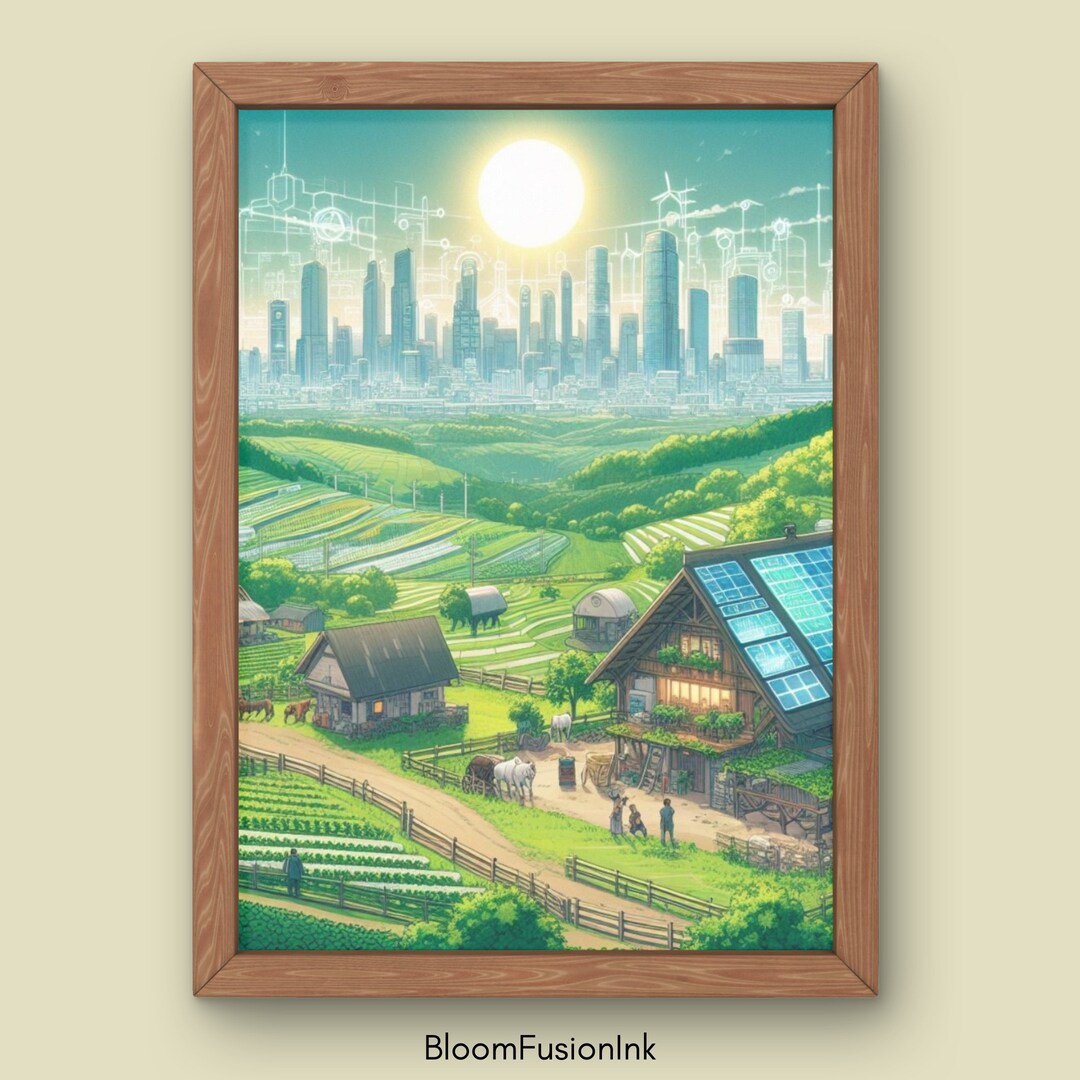 Solarpunk Farm Poster Digital Art Series - Etsy