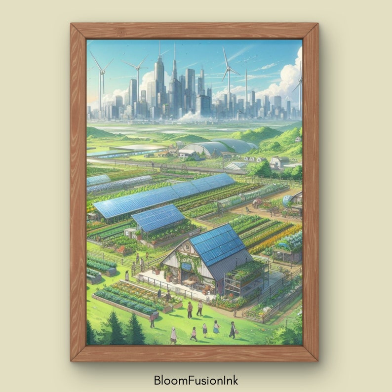 Solarpunk Farm Poster Digital Art Series 18 - Etsy