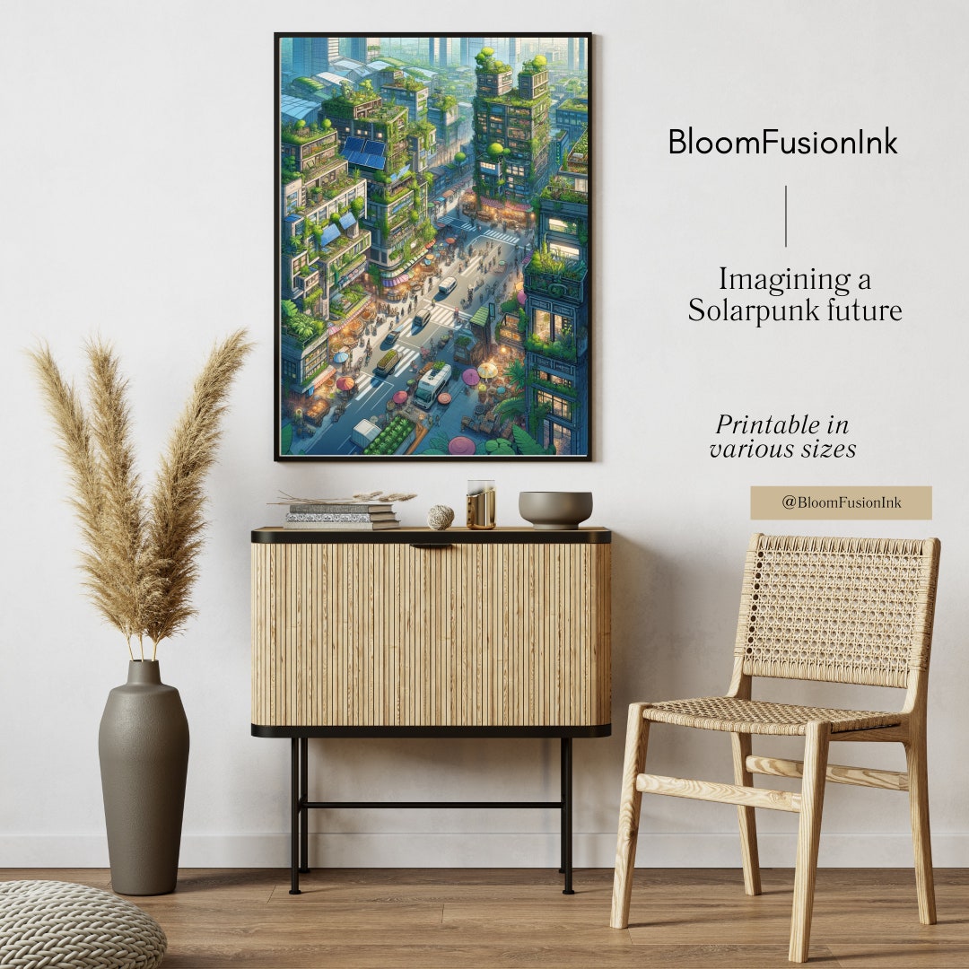 Solarpunk City Market District Series Wallart A1-A4 Poster, Solarpunk ...