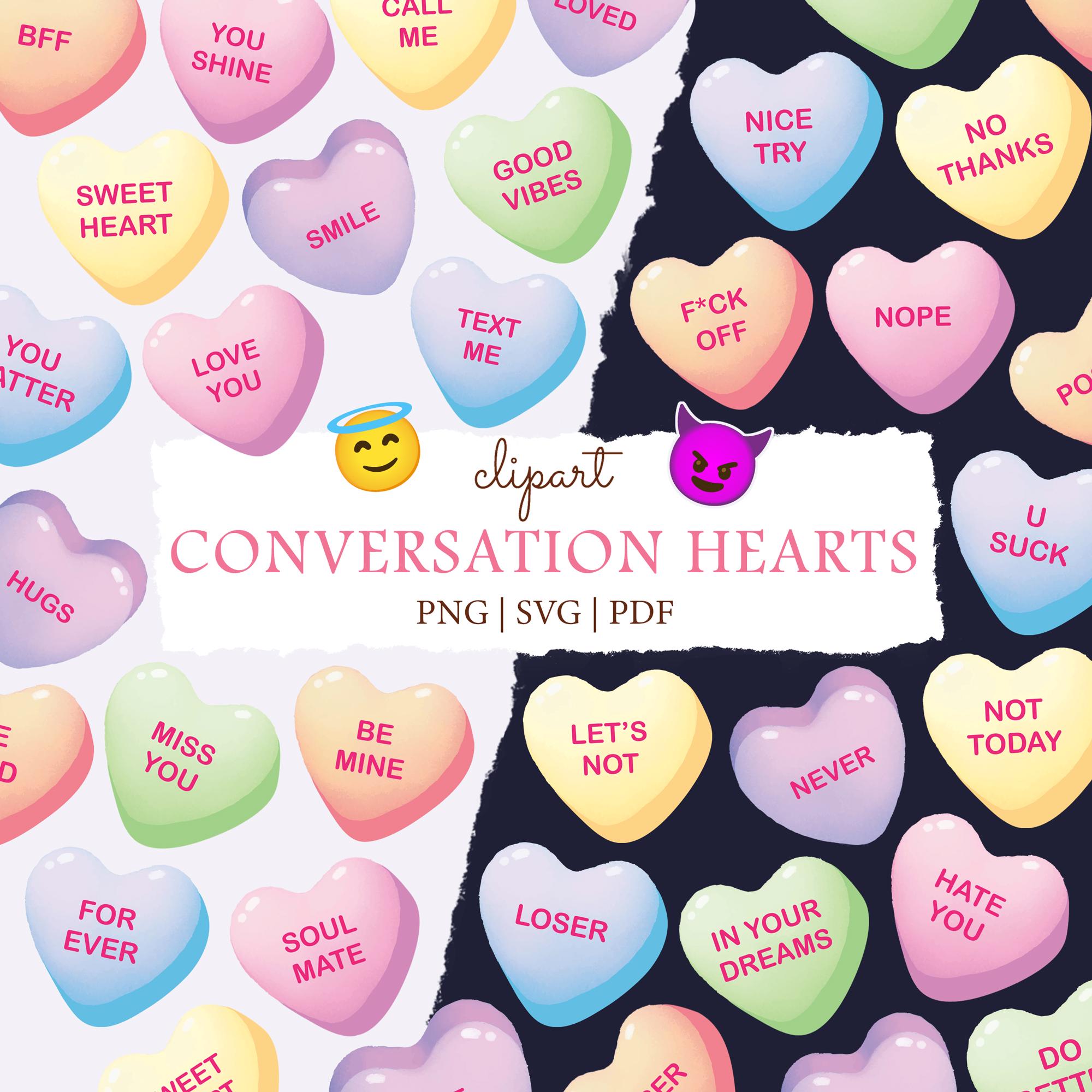 Sweet & Sassy Conversation Hearts Clipart | Kind and Mean Candies PNG ...