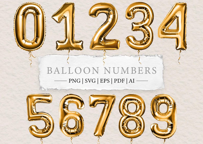 Golden Balloon Numbers Clipart: Vector Font (digital Design) - Etsy