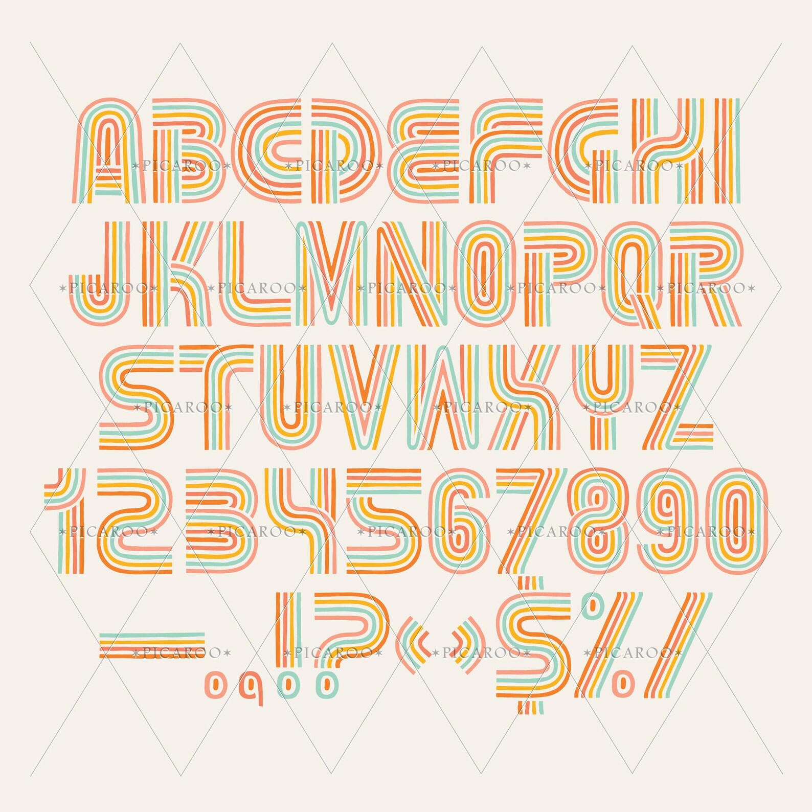 Retro Rainbow Alphabet Clipart | 70s Groovy Letters & Numbers | Vintage ...