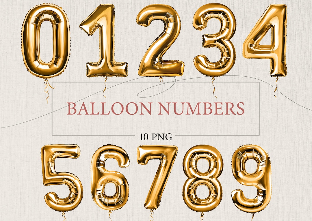 Numbers Balloons Clipart Golden Metallic Foil Balloons 10 Painted PNG ...