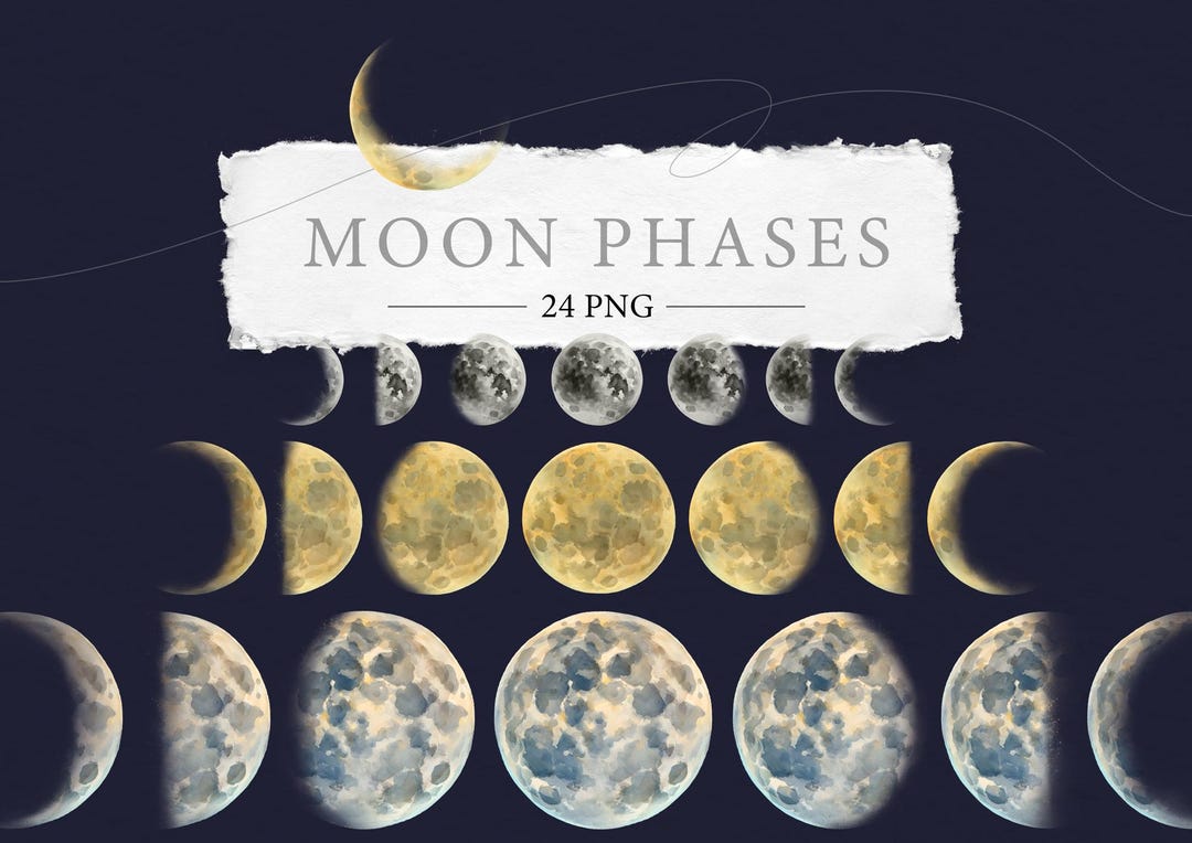 Moon Phases Clipart | Watercolor Crescent Cycle PNG Download ...