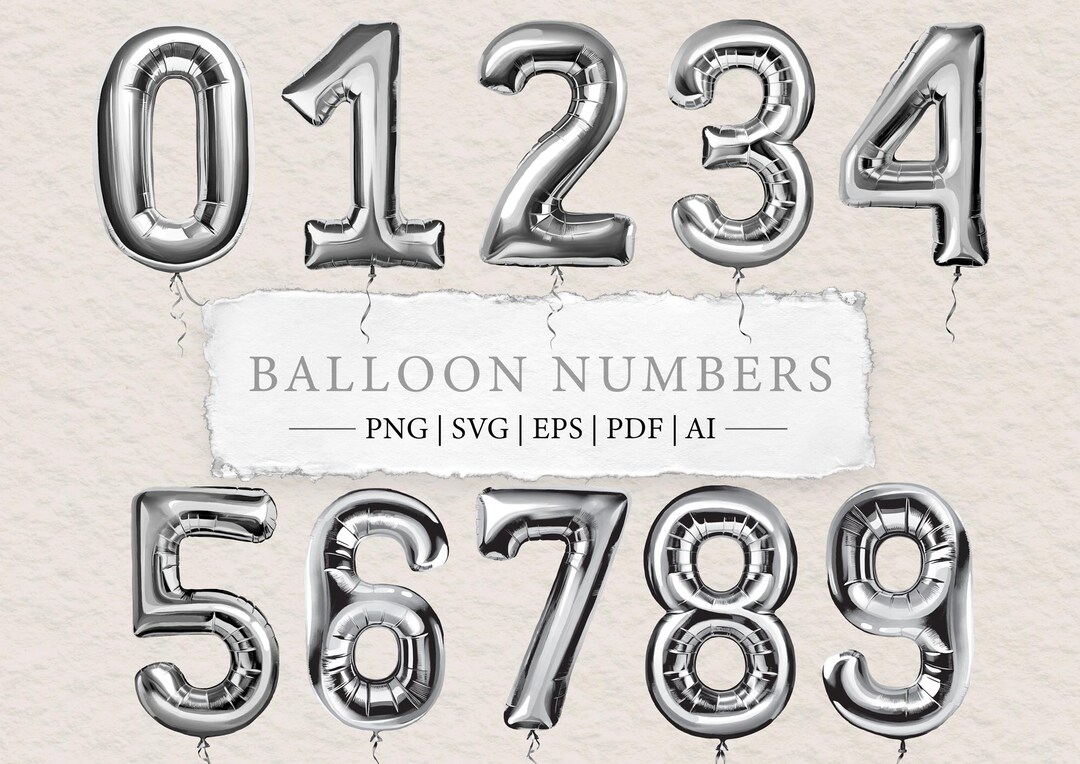 Foil Balloon Numbers Clipart | PNG Svg Ai PDF EPS | Vector Metallic ...