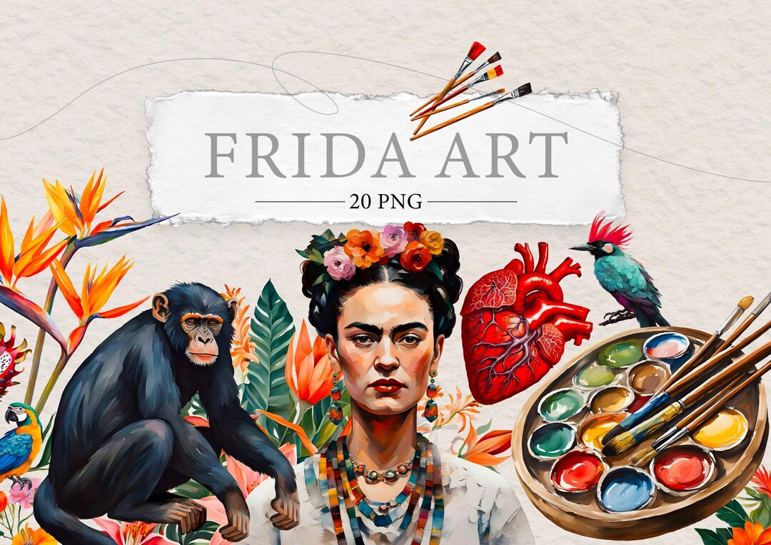 Frida Kahlo Watercolor Clipart: Mexican Art Illustrations (PNG Digital ...