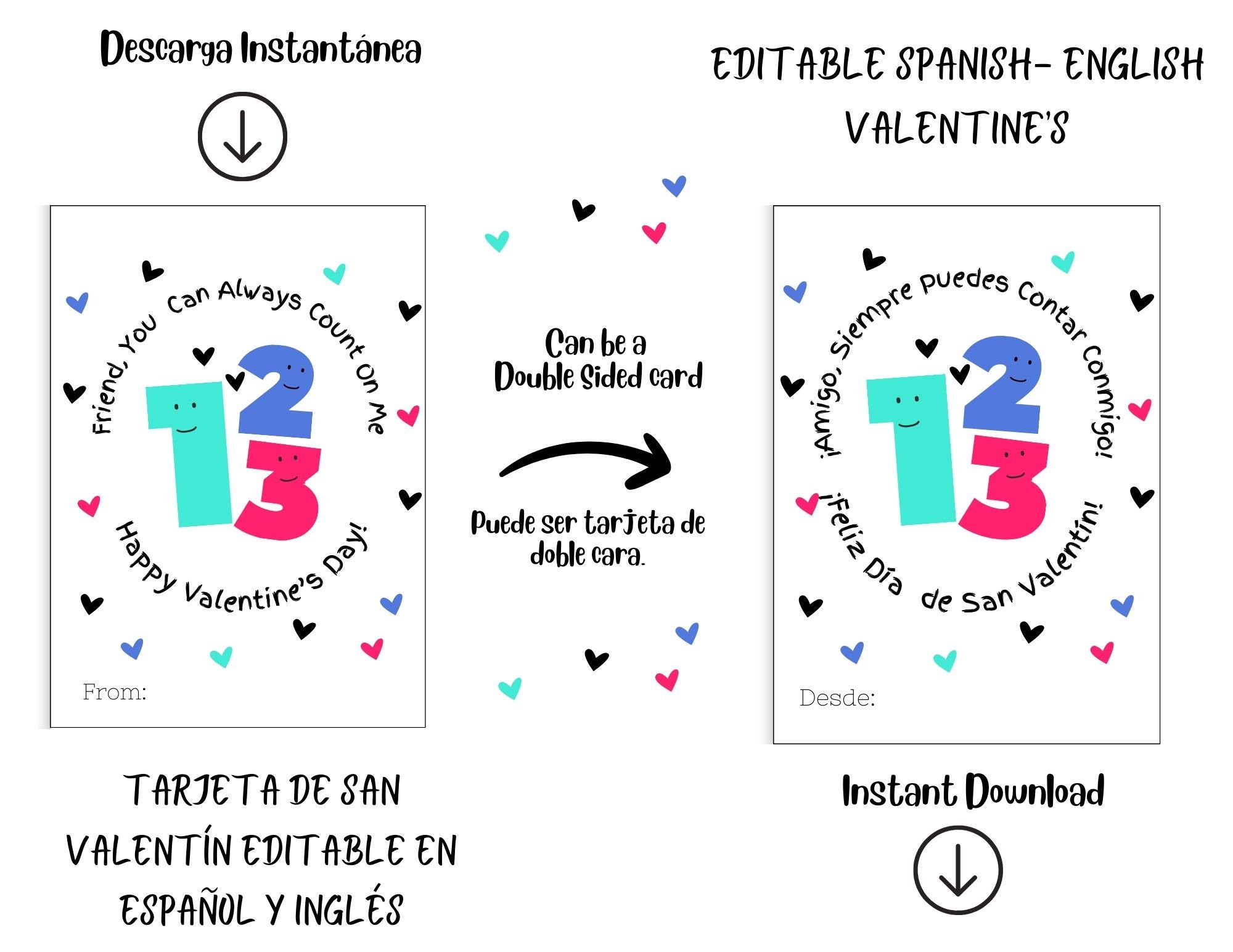 Editable Bilingual spanish English Valentine's Day Card, You Can Count ...