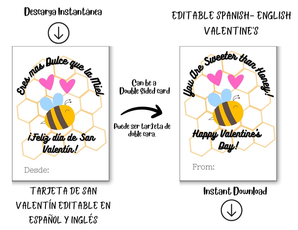 Editable Bilingual Valentine's Cards, Valentine's Gift Tags, Bumblebee ...