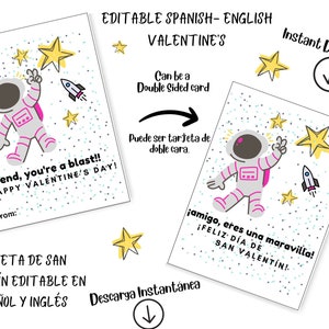 Editable Bilingual ( Spanish- English) Valentine's Day Card, Astronauts ...