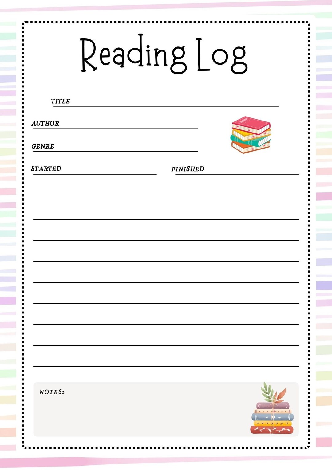 Digital Reading Log | Bookworm | Printable | PDF - Etsy