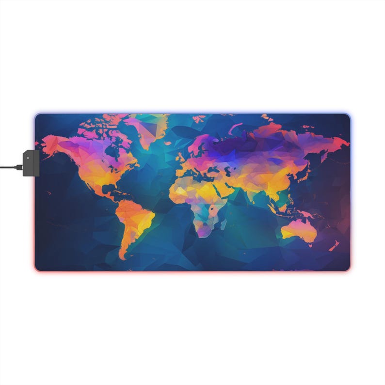 Polygon World Map LED Gaming Mousepad, Desk Decor, Colorful Desk Mat ...
