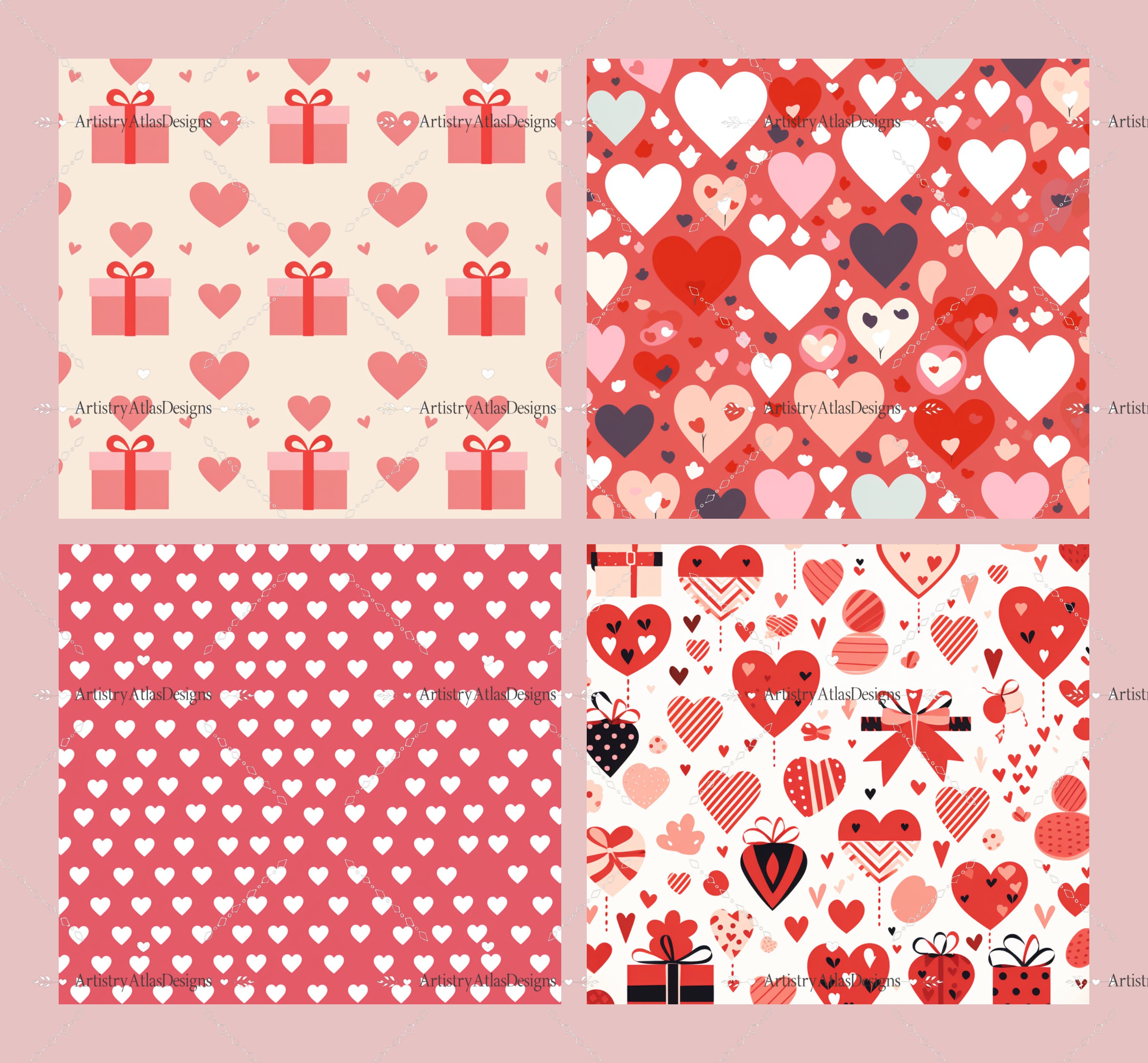 18 Seamless Valentine's Day Digital Paper, Romantic Valentine Seamless ...