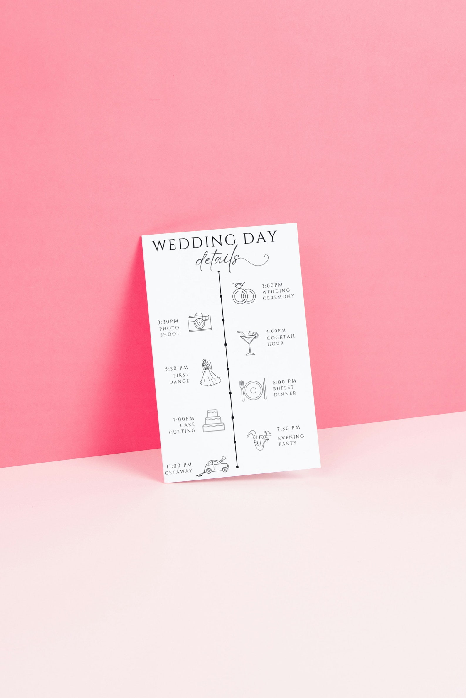 Editable Wedding Day Timeline Card | Order of Events (instant Download ...