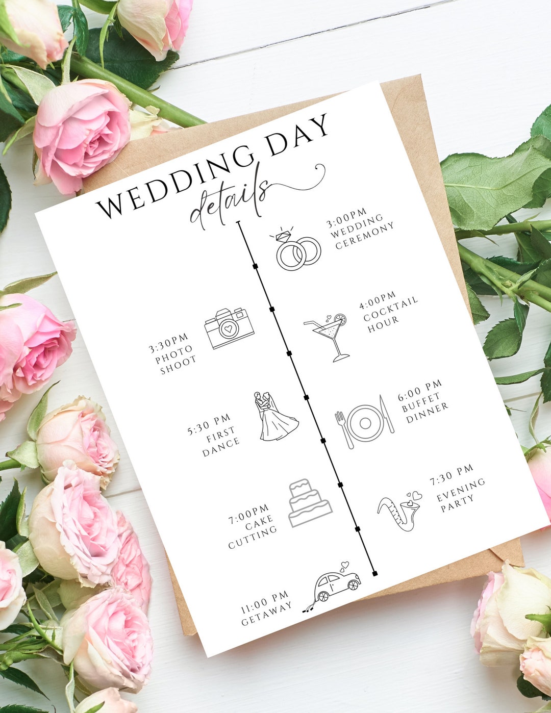 Editable Wedding Day Timeline Details | Timeline Card | Wedding Order ...