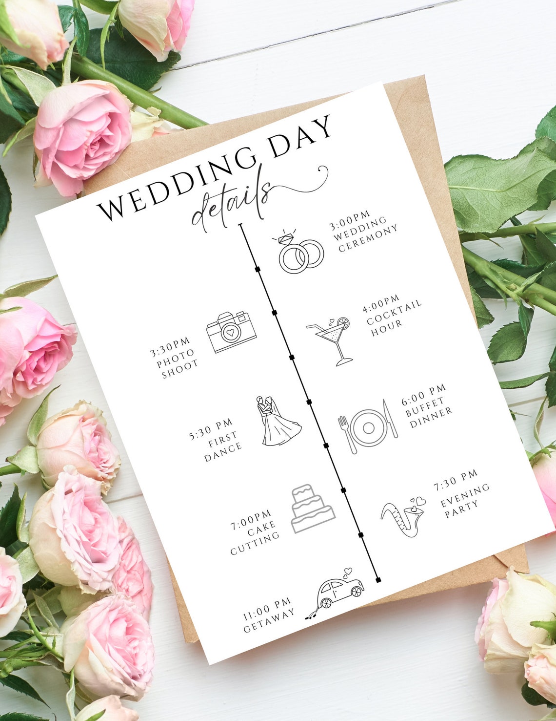 Editable Wedding Day Timeline Details | Timeline Card | Wedding Order ...