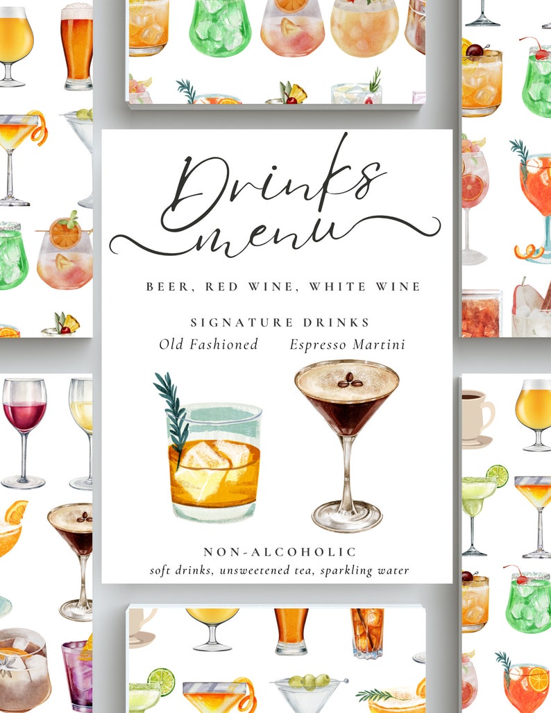 Printable Bar Menu Editable Signature Drinks Bar Menu Signature Drink ...