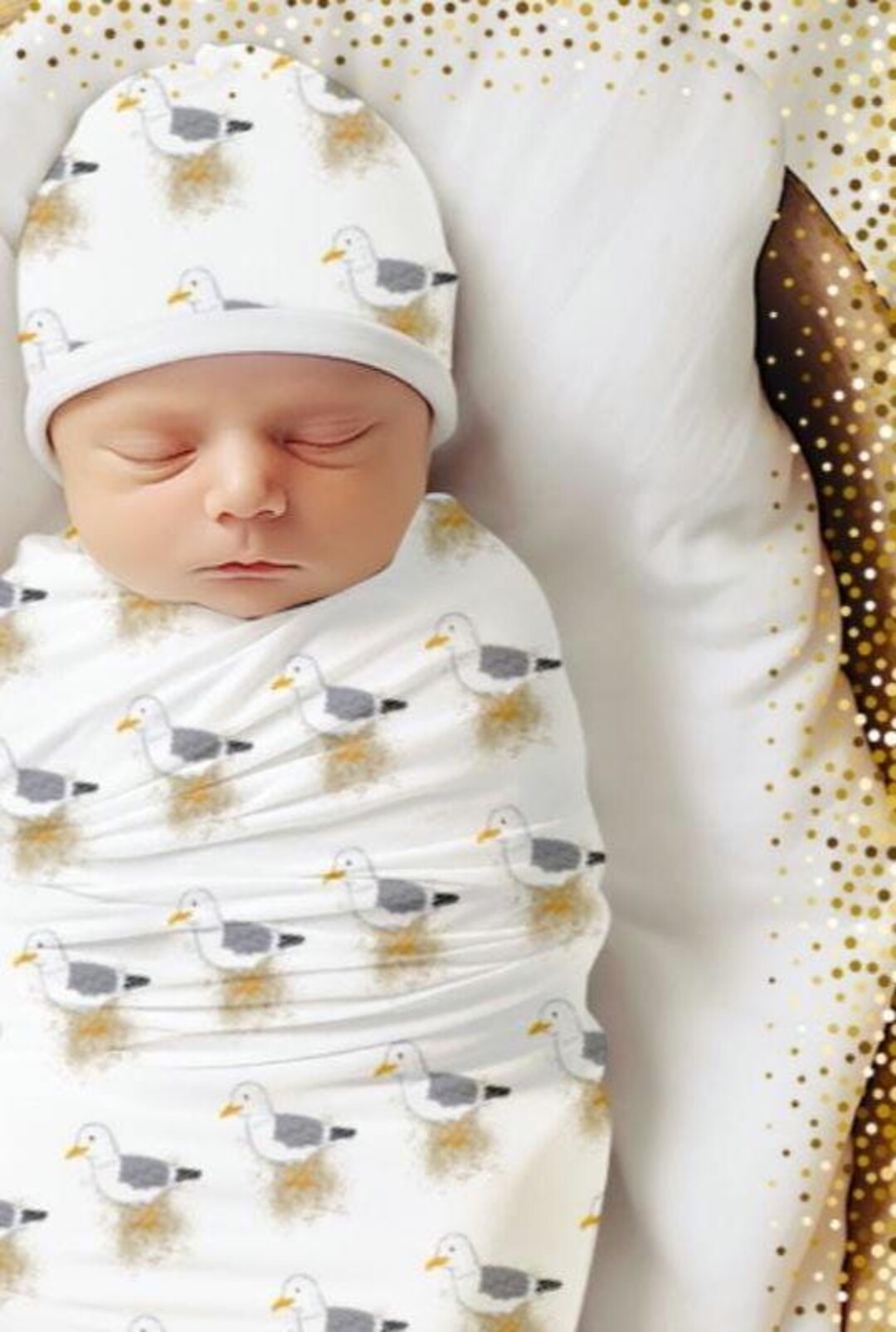 Beach Baby Gift Set – Seagull Theme Swaddle Blanket, Hat & Nursery ...