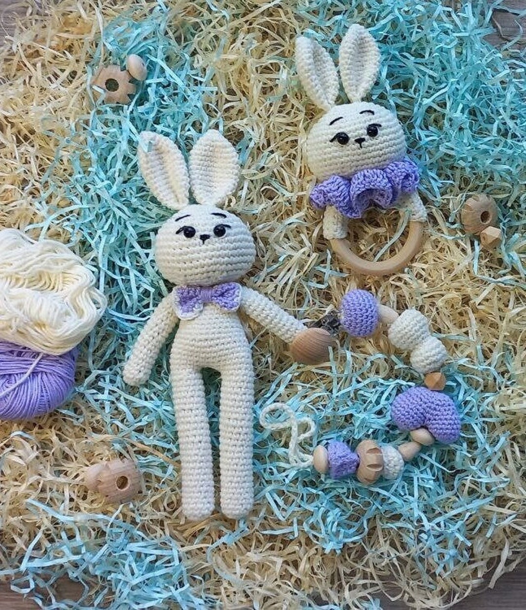 Baby Gift Set Rabbits,knitted Set With Rabbits for a Baby,crochet Gift ...