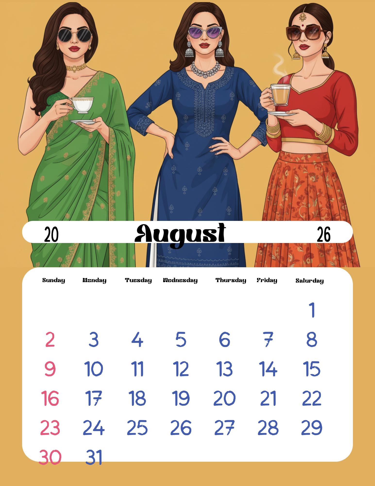 2026 Desi Girl Calander Pakistani Indian Calander - Etsy