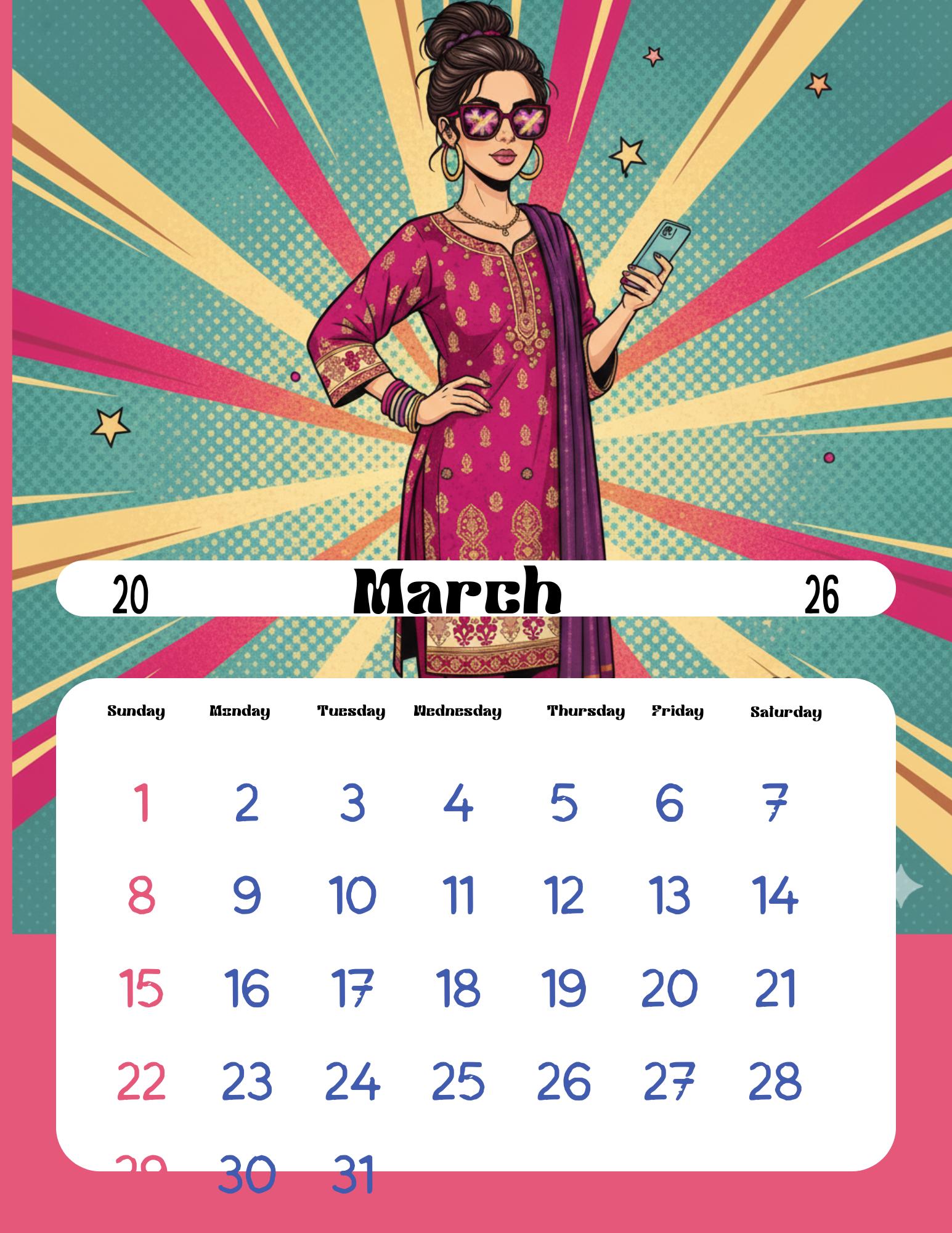 Desi Girl 2026 Calendar Pakistani Indian Desi - Etsy
