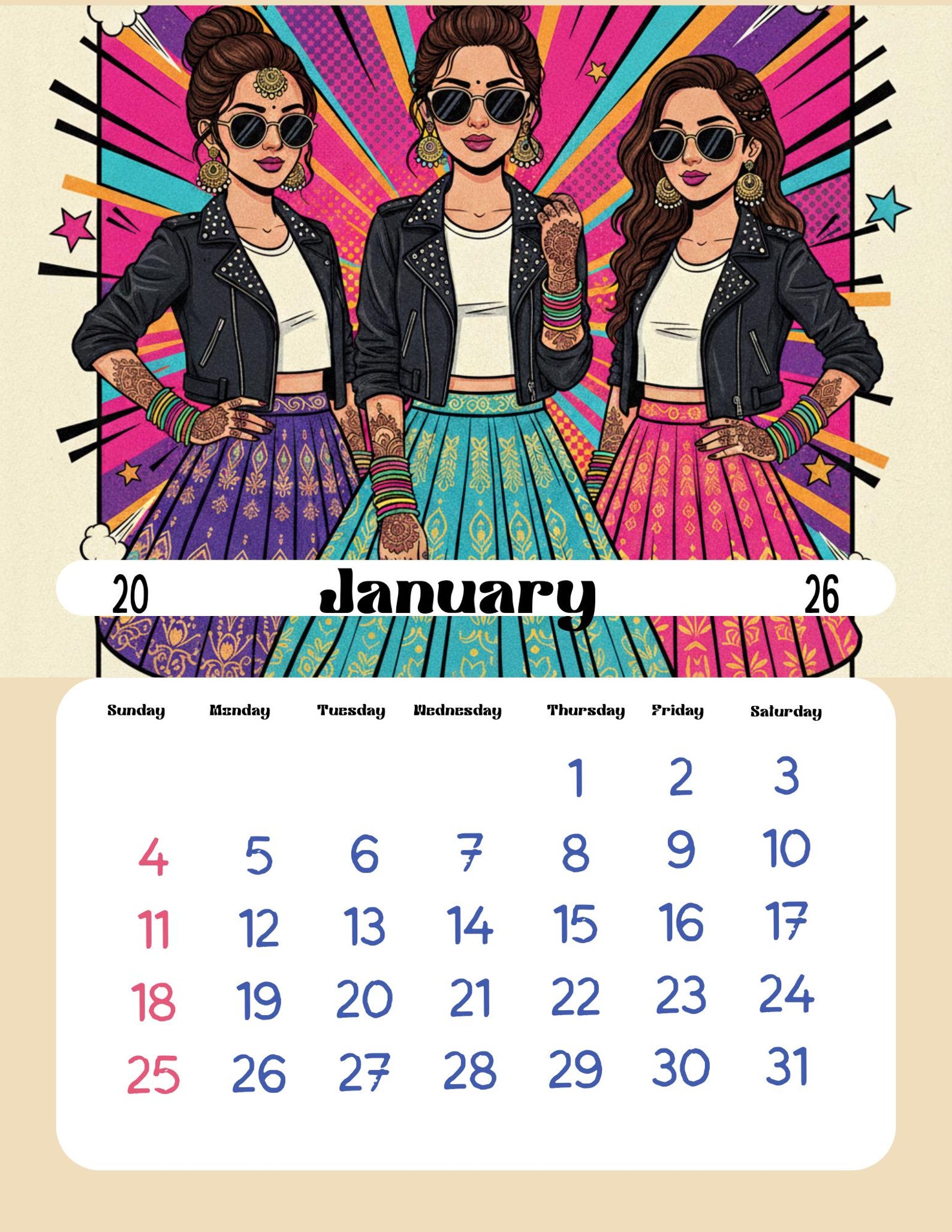 Desi Girl 2026 Calendar Pakistani Indian Desi - Etsy