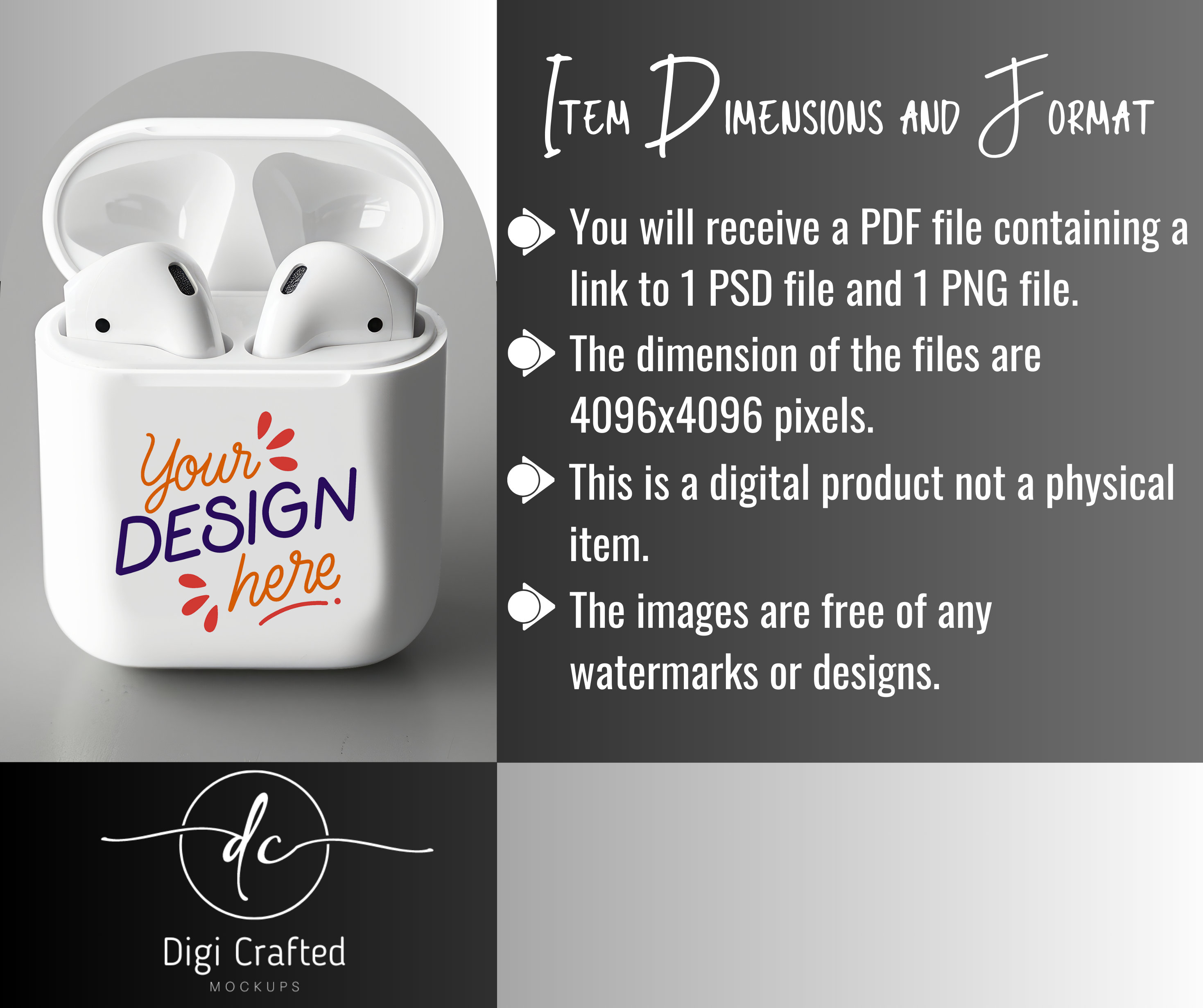 Airpods Case Mockup | Gen 1/2, Smart Object PSD & PNG (digital Download ...