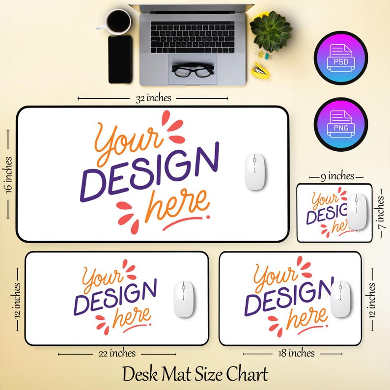 Desk Mat Size Chart Mockup: Gaming Mousepad Guide (PNG, PSD) - Etsy