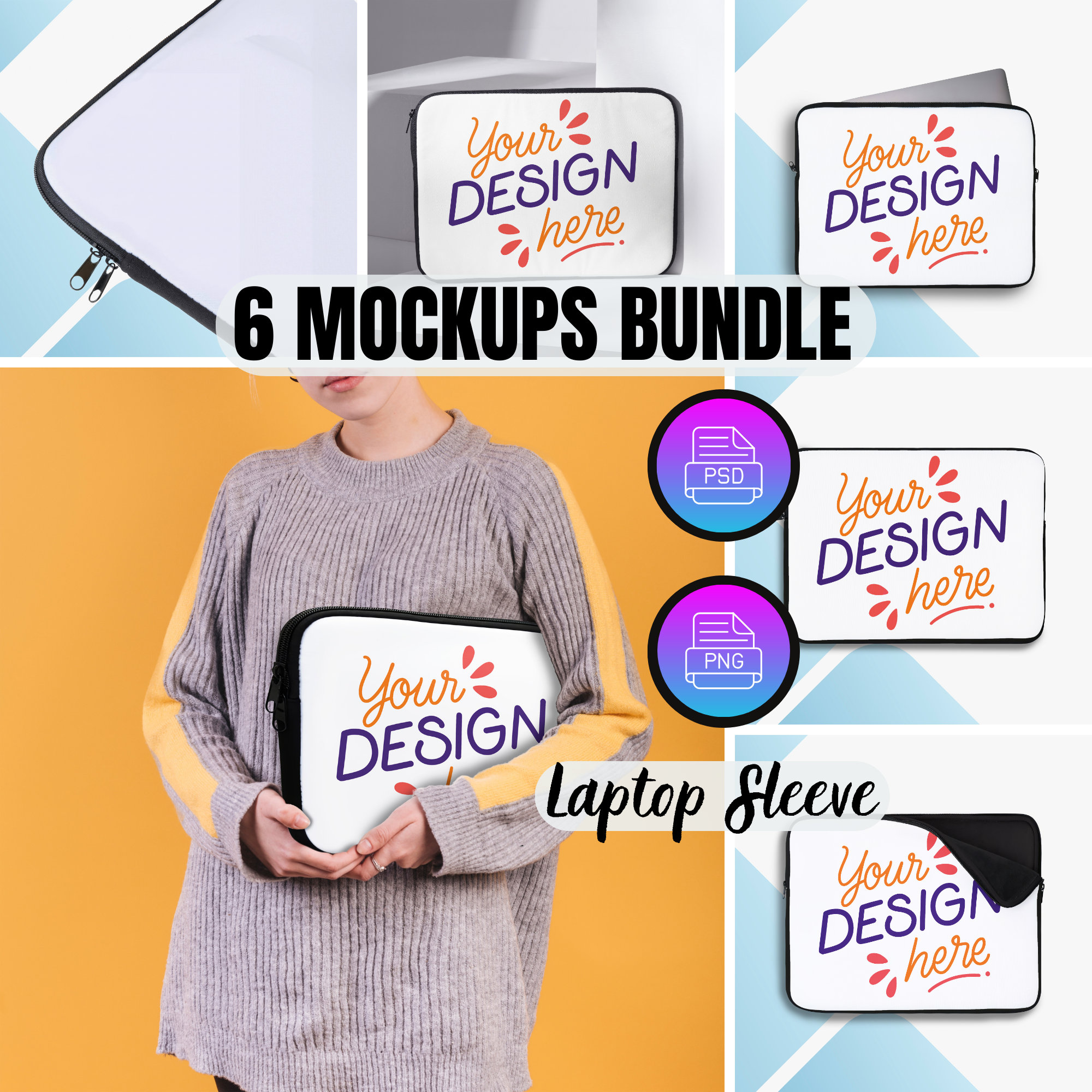 6 Laptop Sleeves Bundle Dye Sublimation MacBook Sleeve Mockup All-over ...