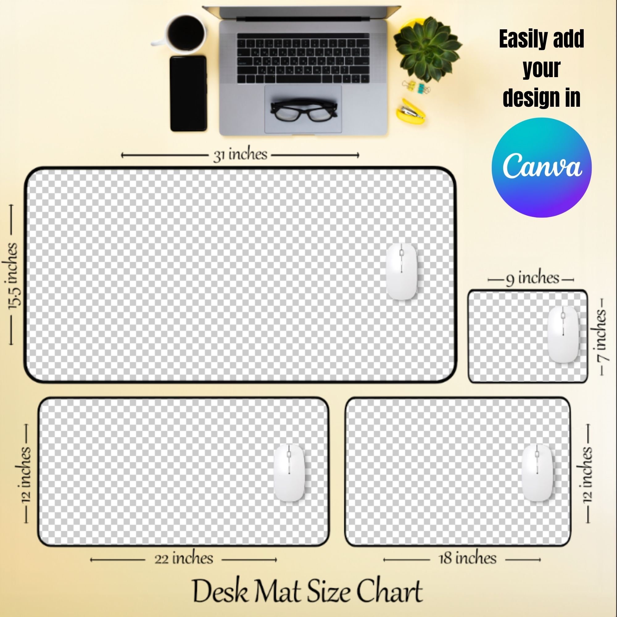 Desk Mat Size Chart Mockup Gaming Mousepad Size Guide Mockup Black ...