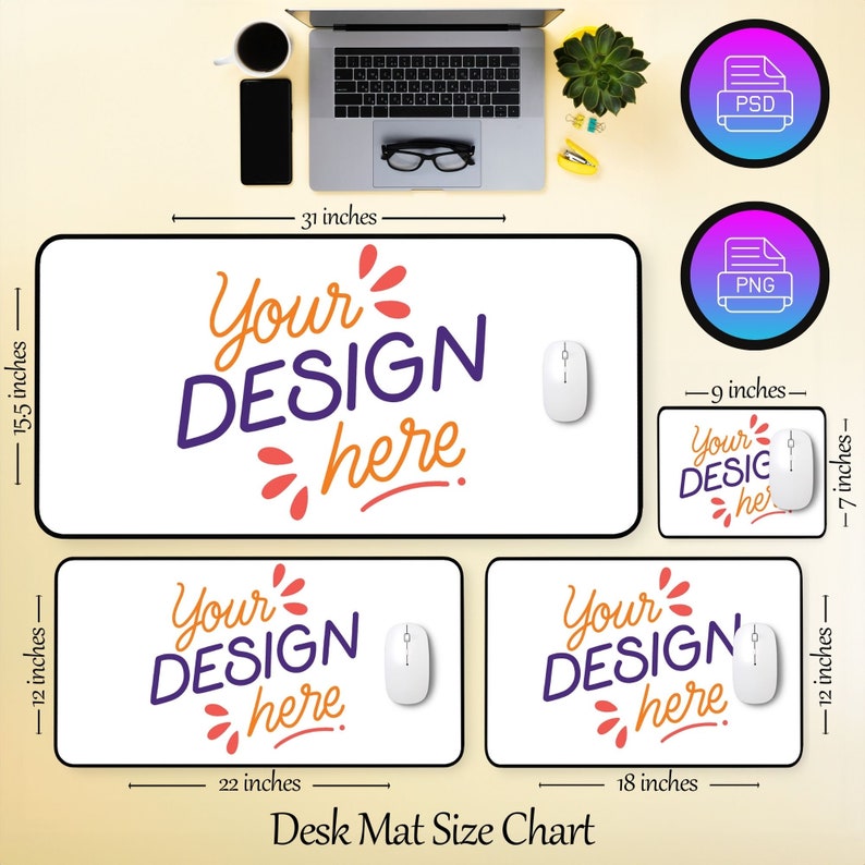 Desk Mat Size Chart Mockup Gaming Mousepad Size Guide Mockup Black ...