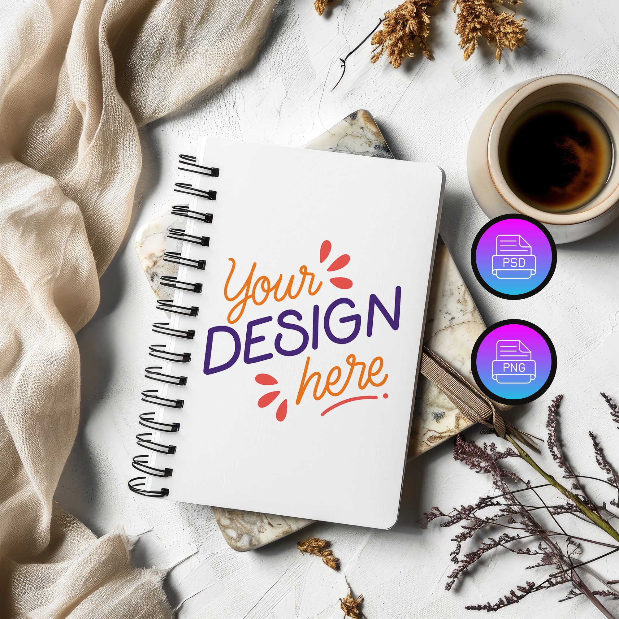 Spiral Bound Journal Mockup Boho Journal Mockup Black Spiral Journal ...